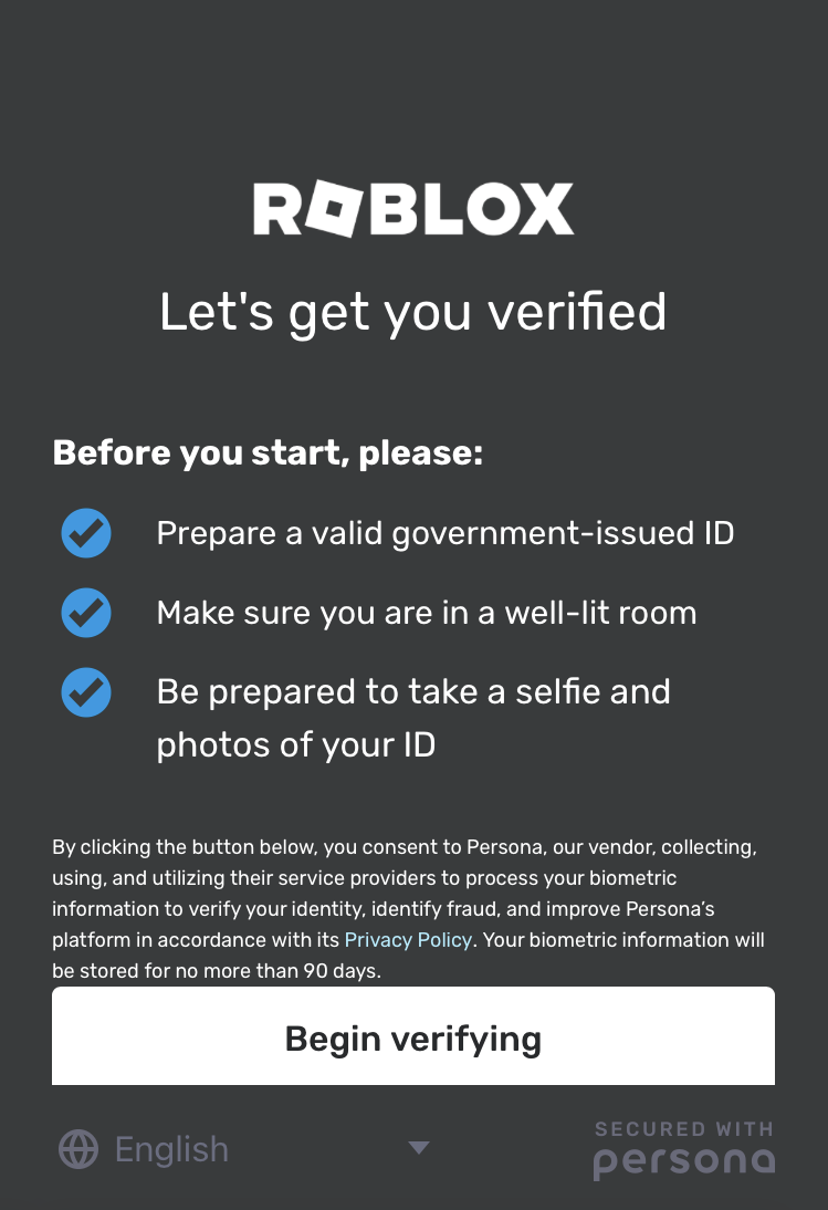 Age ID Verification – دعم Roblox